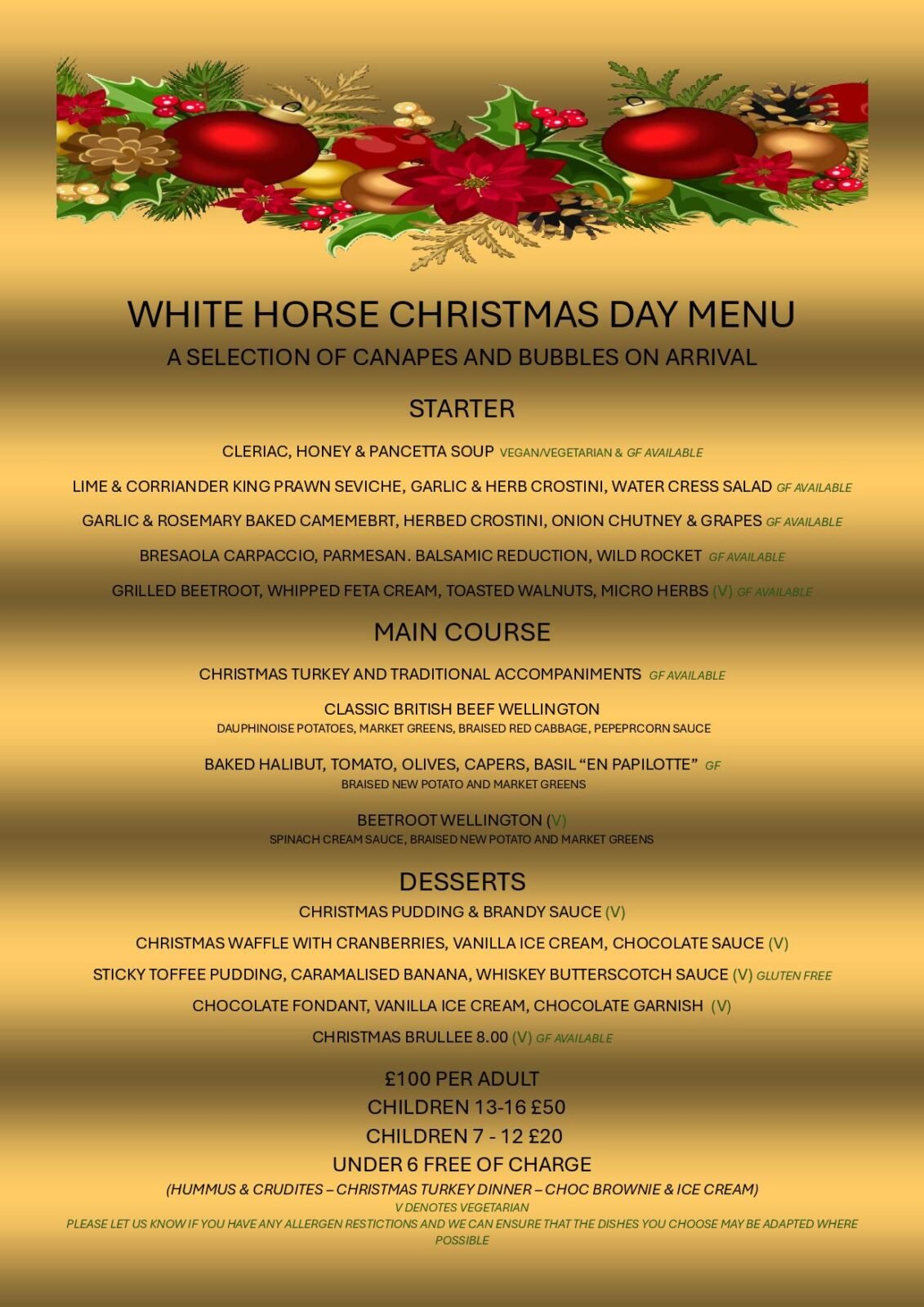 Christmas Day Menu - The White Horse